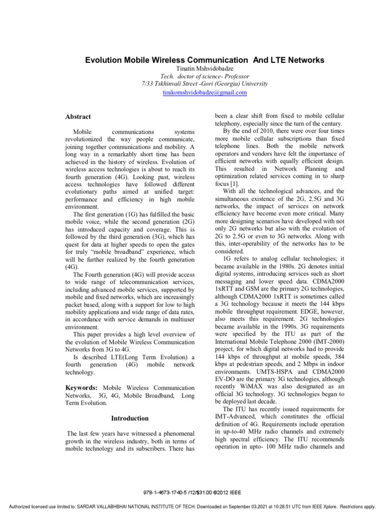 Evolution Mobile Wireless Communication and LTE Networks | PDF