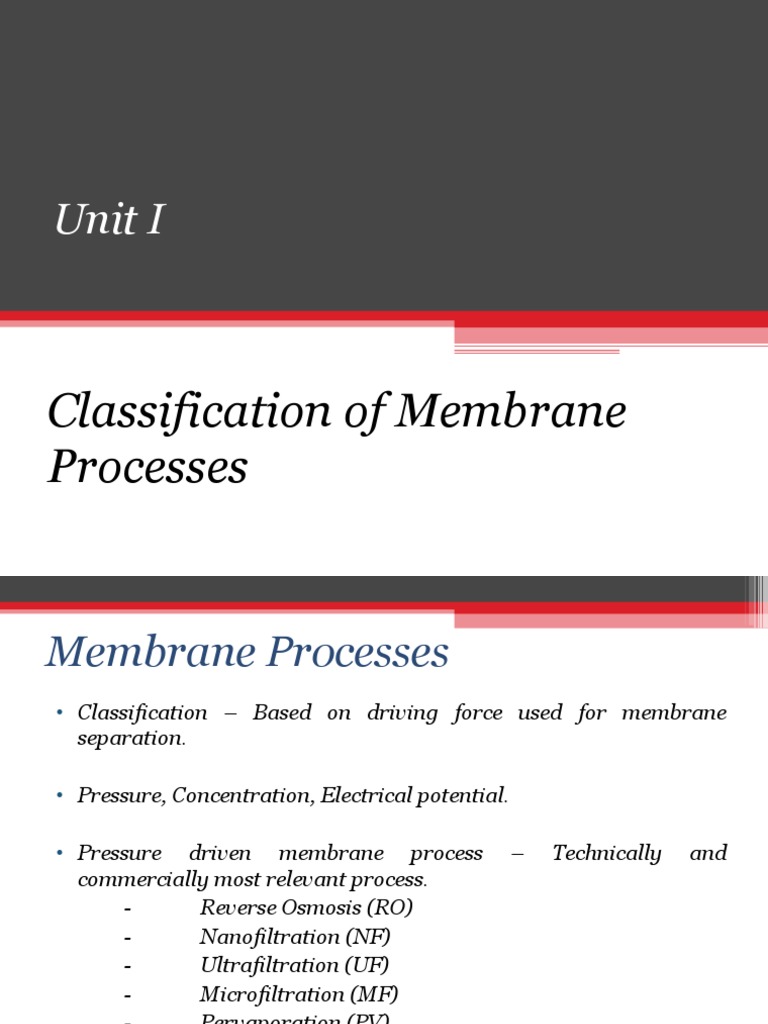 Unit I: Classification of Membrane Processes | PDF