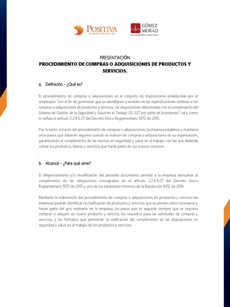 SG - Sst-Pro-23 Procedimiento de Compras o Adquisiciones de Productos y Servicios | PDF