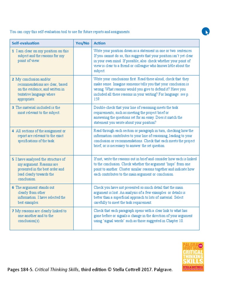 Evaluating Your Writing For Critical Thinking pp184-5 | PDF | Reason ...