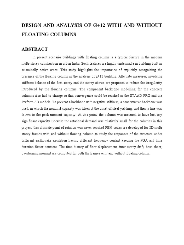 Design and Analysis of Structure With Floating Column & Without ...