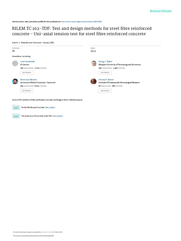 RILEM TC 162-TDF Test and Design Methods For SFRC | Download Free PDF ...