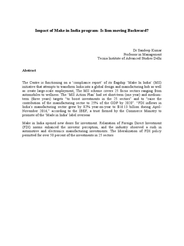 Make in India Program: Progress and Challenges | PDF