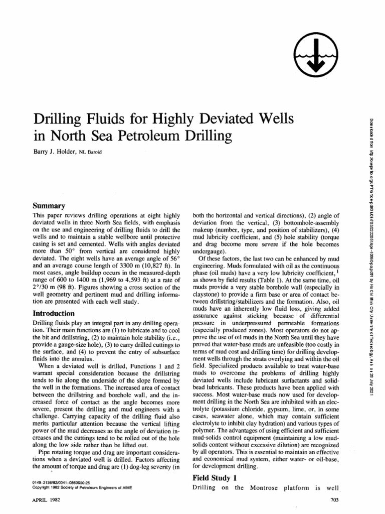 Drilling Fluids For Highly Deviated Wells in North Sea Petroleum ...