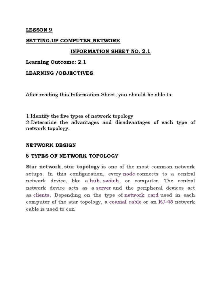 Lesson 8 Setting Up The Network | PDF | Network Topology | Computer Network