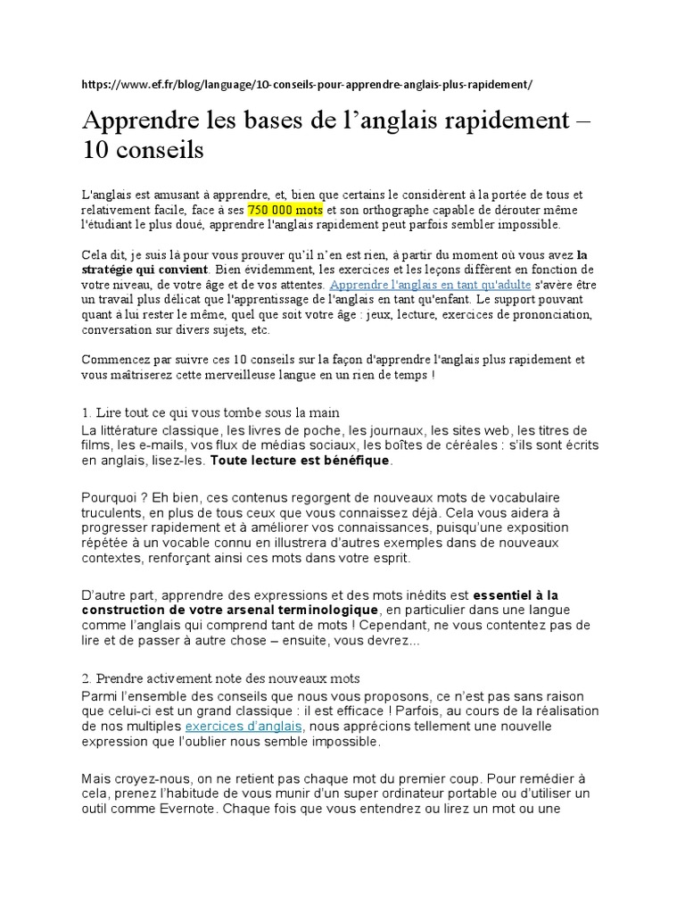 English | PDF | Langue anglaise | Apprentissage
