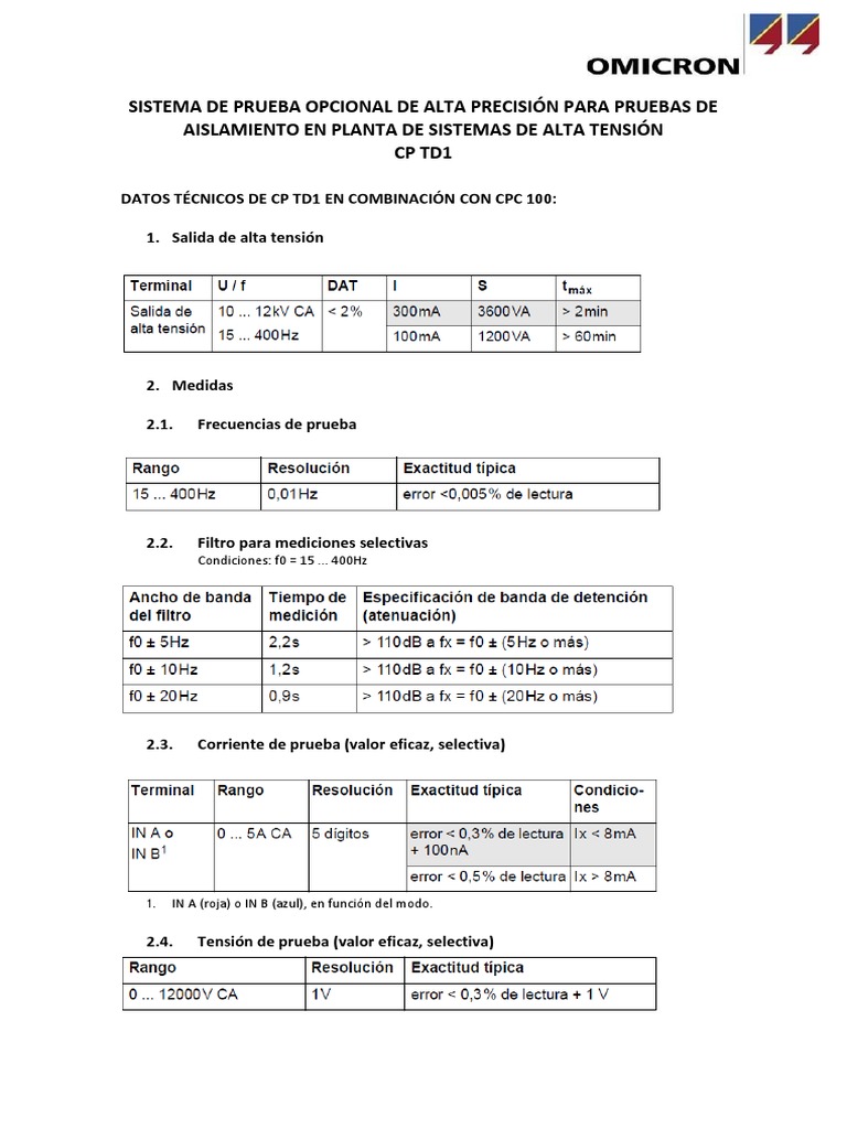Especificaciones Tecnicas - CP TD1 | PDF