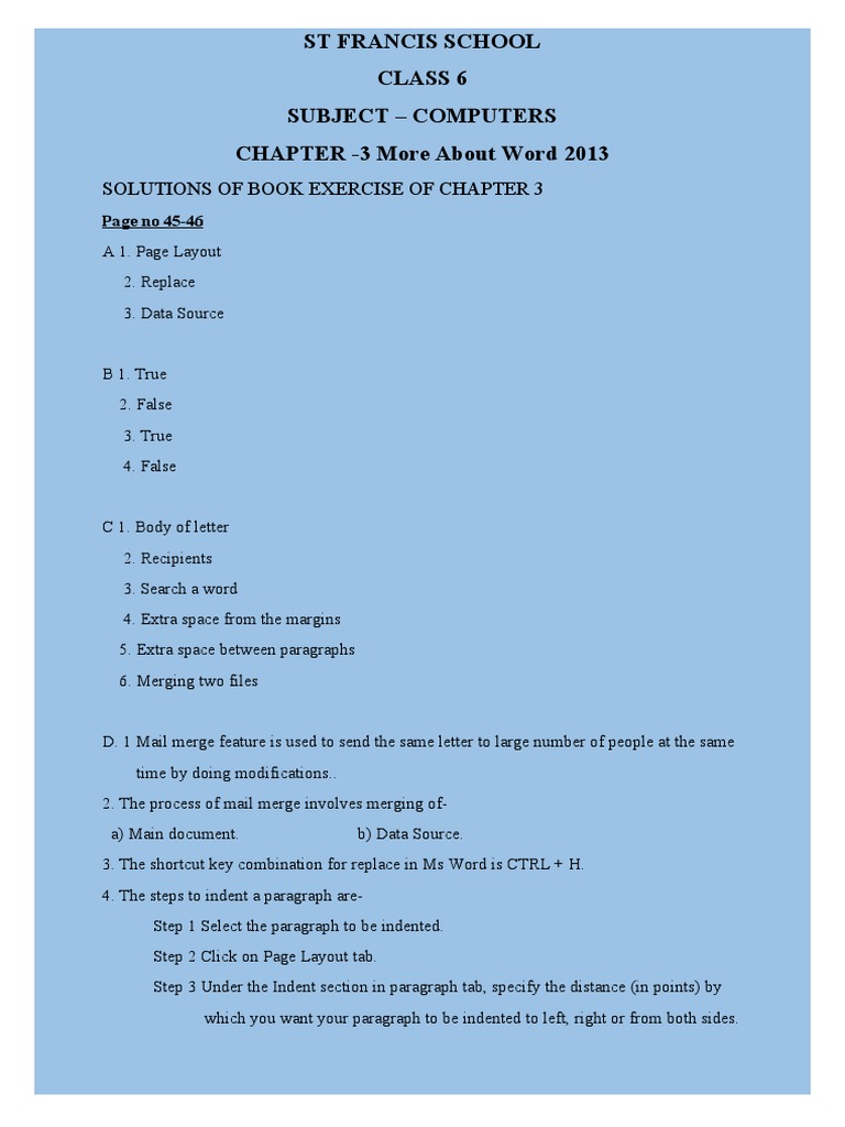 ST Francis School Class 6 Subject - Computers CHAPTER - 3 More About ...