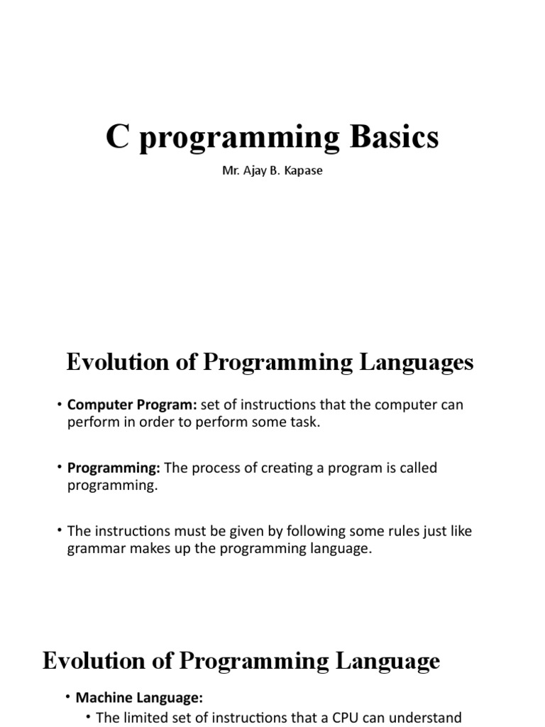 C Programming Basics: Mr. Ajay B. Kapase | PDF | C (Programming Language) | Computer Programming