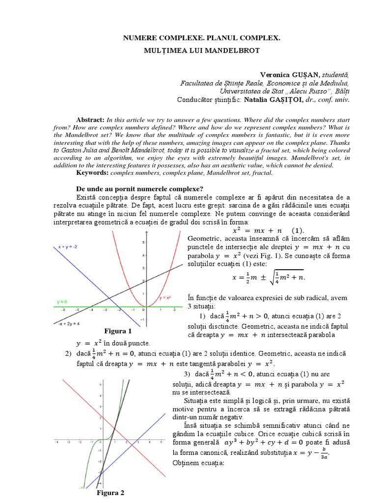 Articol NUMERE COMPLEXE. PLANUL COMPLEX. MULȚIMEA LUI MANDELBROT | PDF