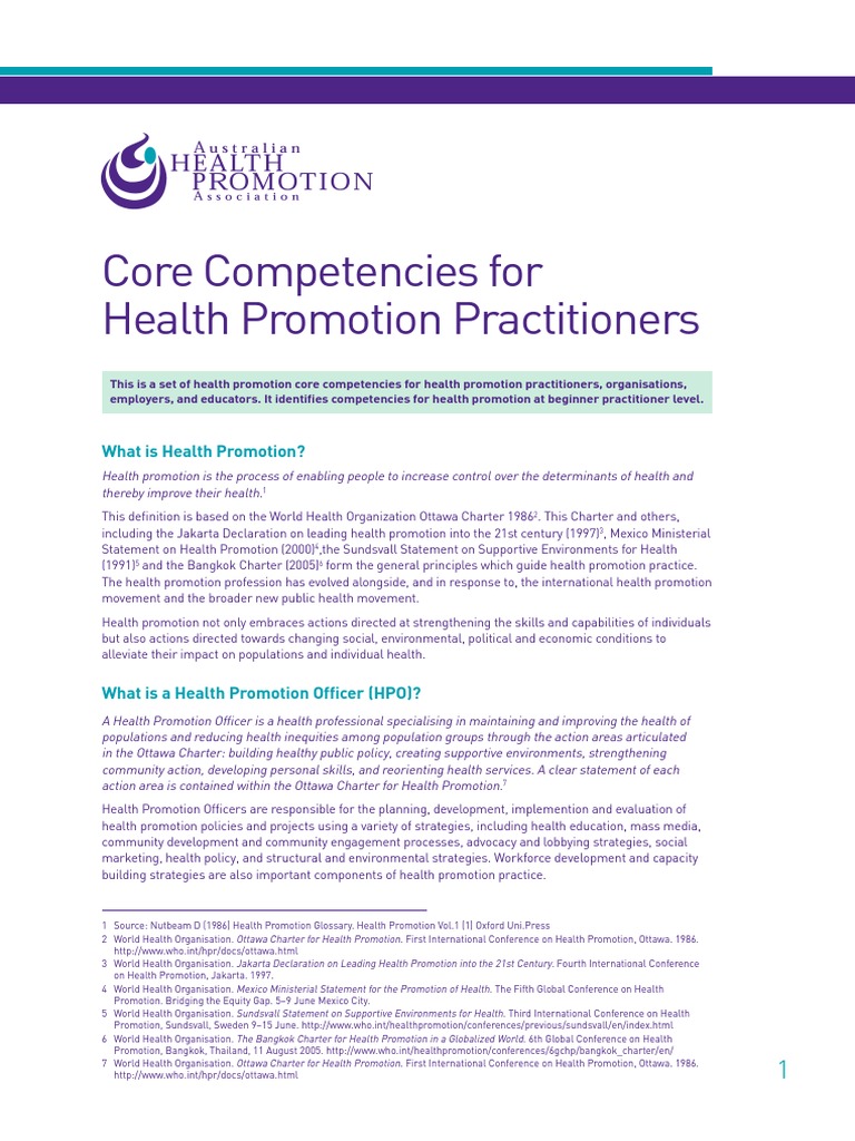 Core Competencies For Health Promotion Practitioners | PDF | Competence ...