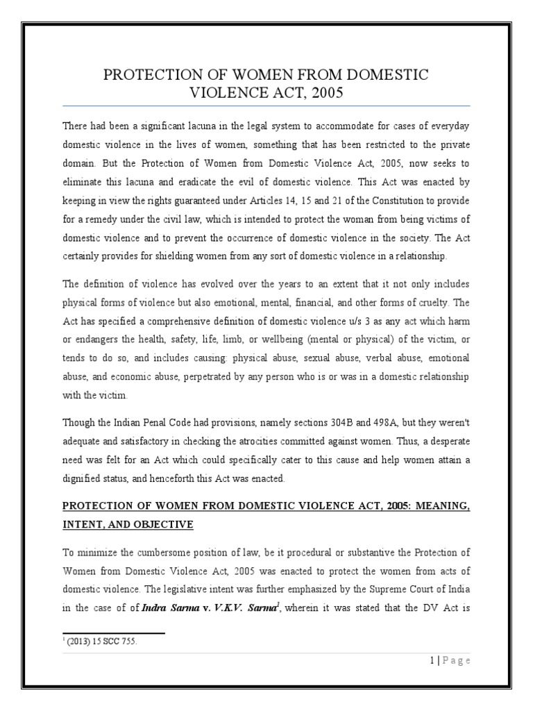 The Protection of Women From Domestic Violence Act, 2005 | PDF ...