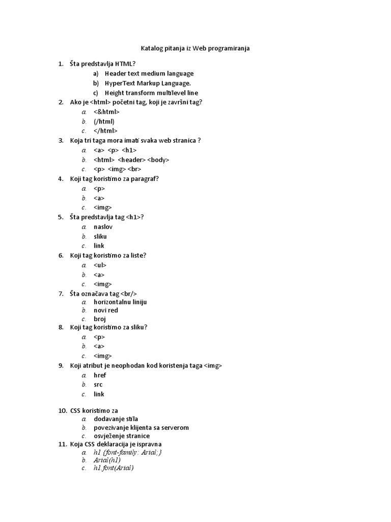 Katalog Pitanja Iz Web Programiranja | PDF