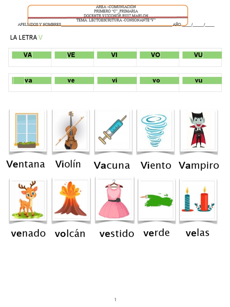 Letro Escritura-Consonante V-Primer Grado | PDF
