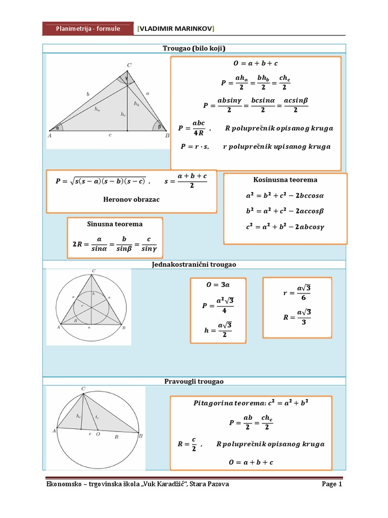 Planimetrija Formule | PDF