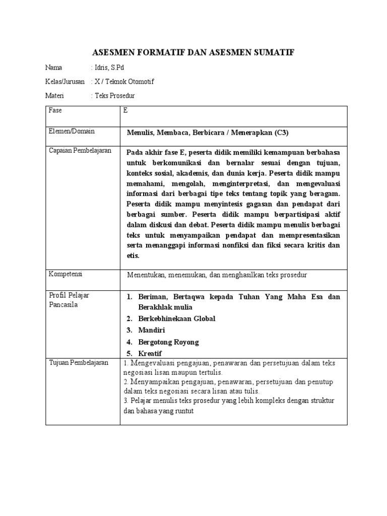Format Tugas-Asesmen Formatif Dan Asesmen Sumatif | PDF