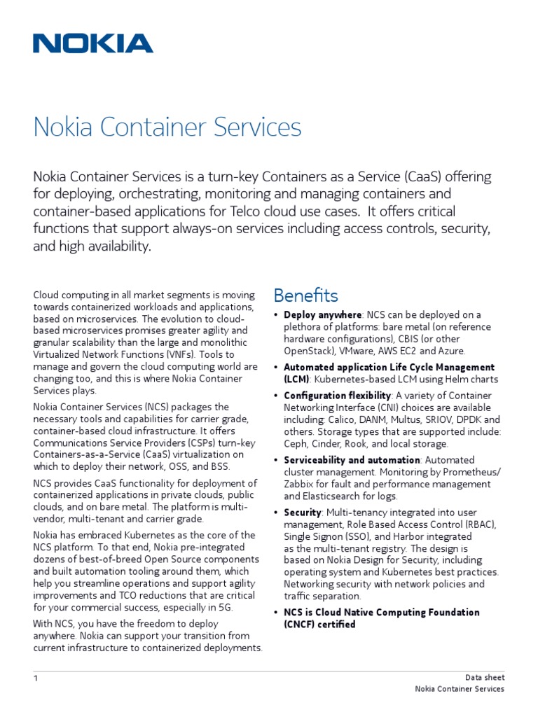 Nokia Container Services: Benefits | PDF | Cloud Computing | Computer ...