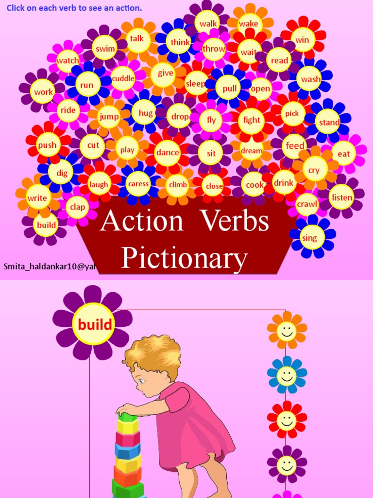 Action Verbs Pictionary: Talk Think Walk Wake Win Throw Wait Read Run ...