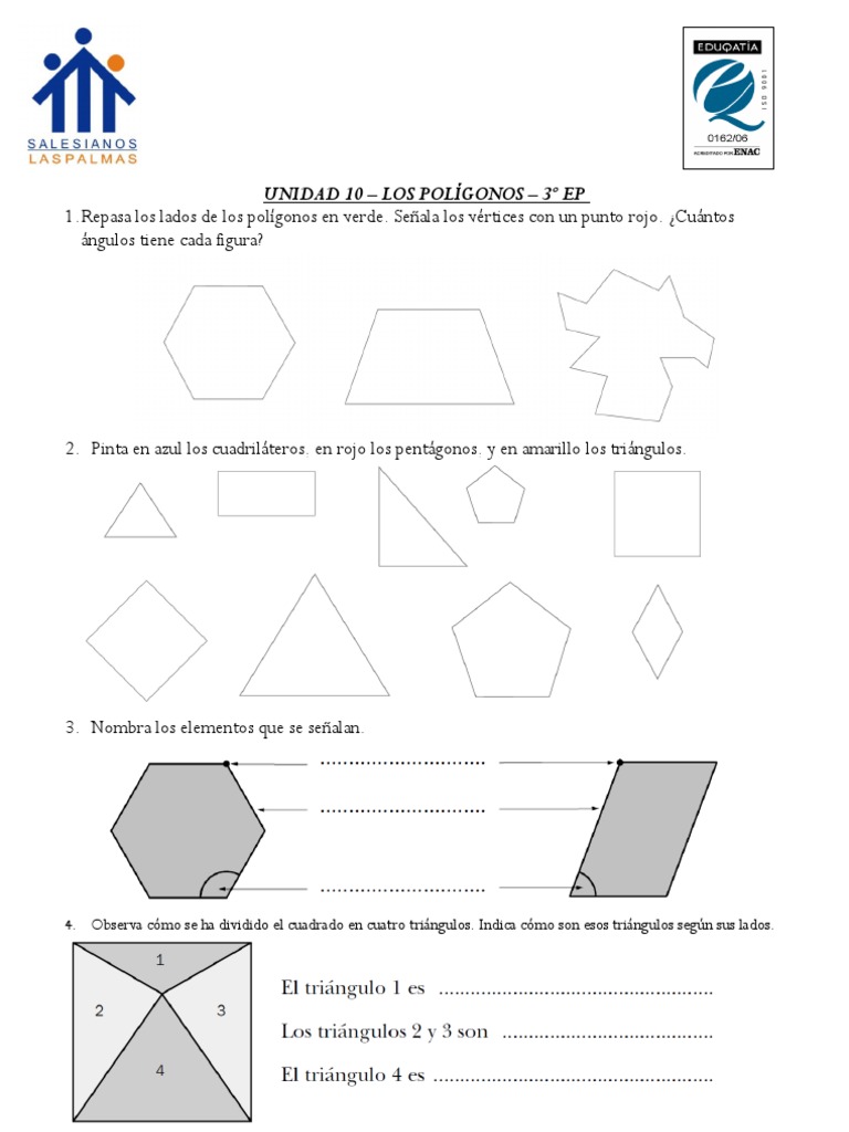 Ficha Polígonos Mate Unidad 10 | PDF | Triángulo | Geometría euclidiana