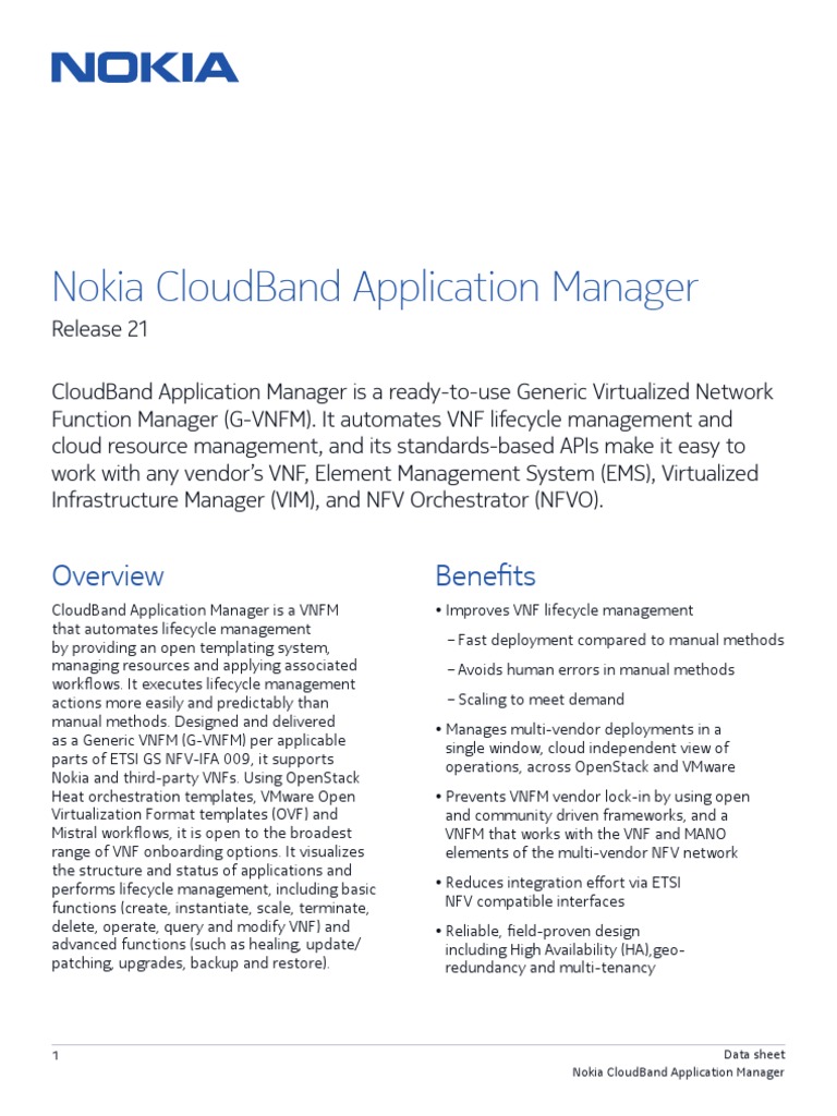 Nokia Cloudband Application Manager: Benefits | PDF | Open Stack ...