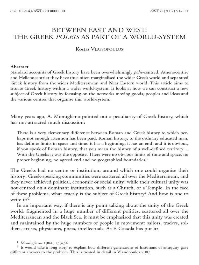 Vlassopoulos, 2007 - The Greek Poleis As Part of A World-System | PDF ...