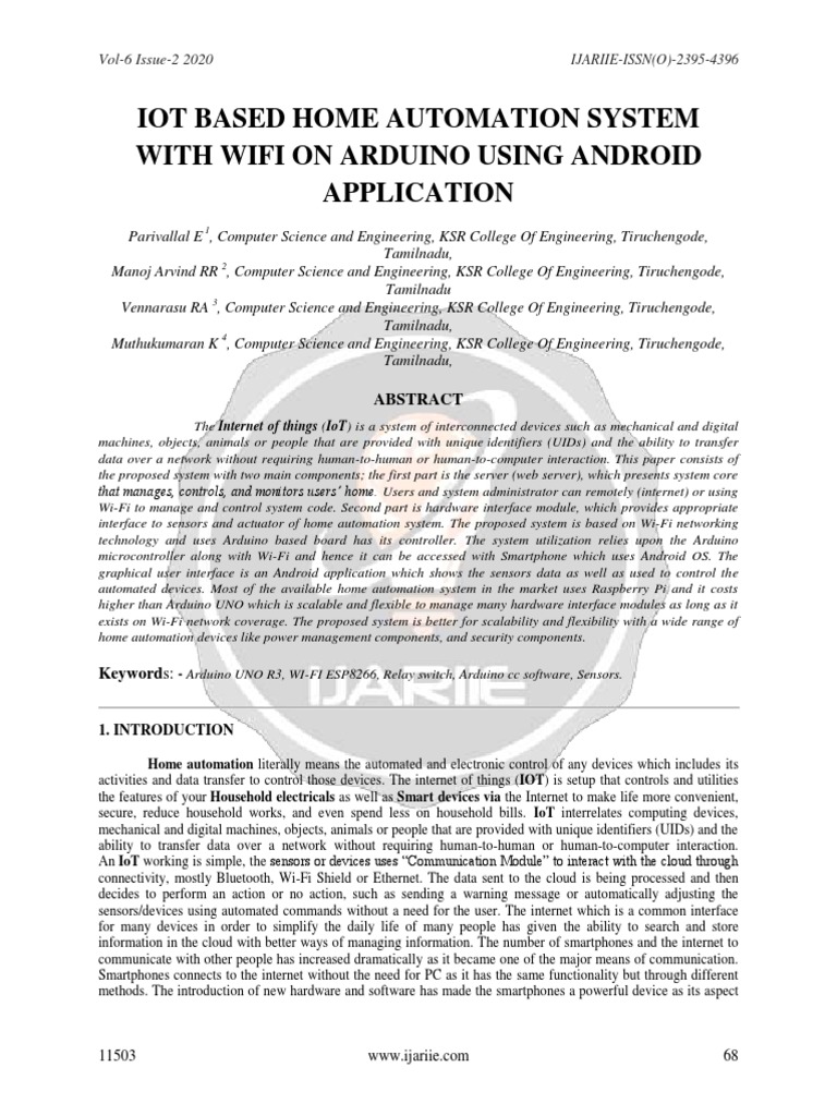 Iot Based Home Automation System With Wifi On Arduino Using Android ...