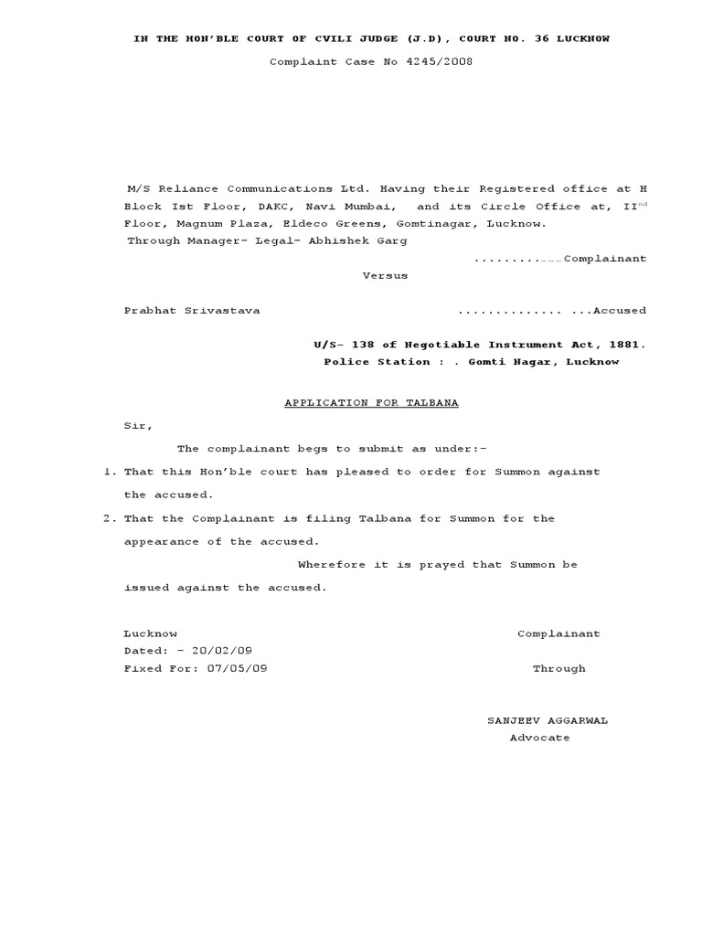 Application For Talbana 138 | PDF