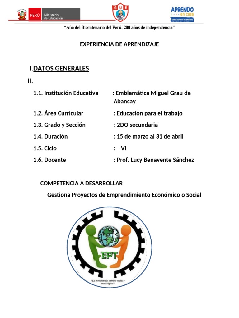 Experiencia De Aprendizaje Evaluacion 2domg Convertido Ept 2d Pdf