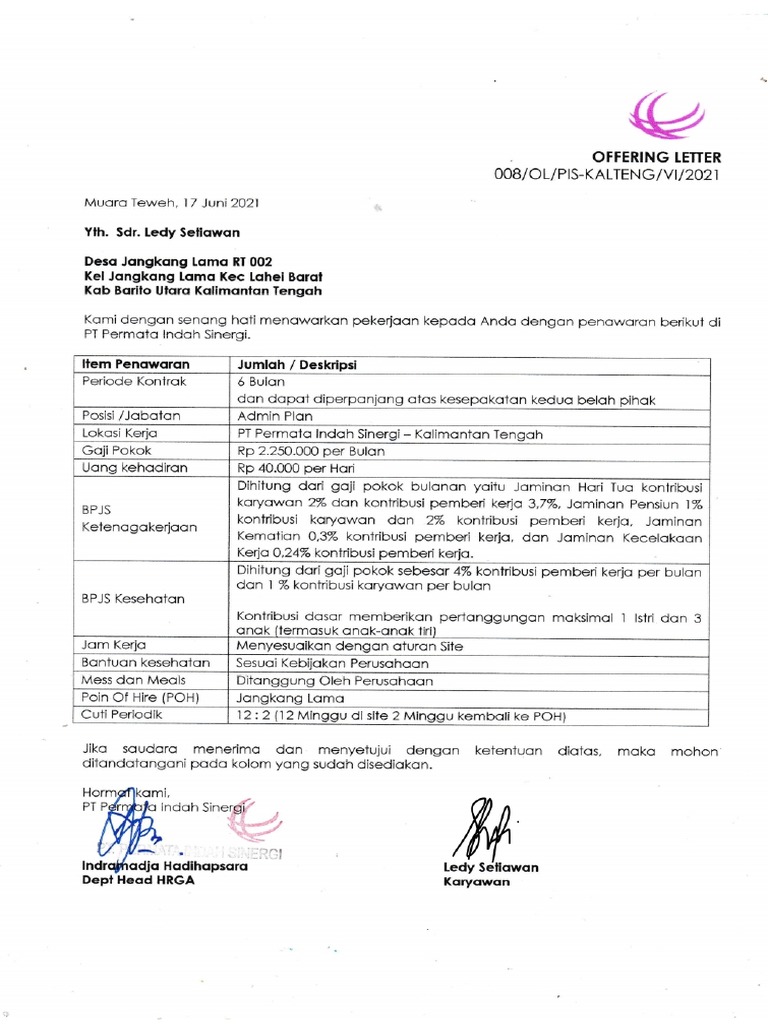 Offering Latter (Ledy Setiawan) | PDF