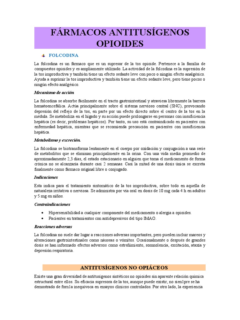 Folcodina y Antitusígenos Opioides | PDF | Tos | Medicamentos con receta