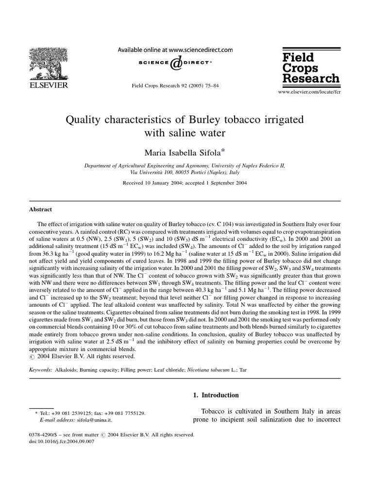 Quality Characteristics of Burley Tobacc | PDF | Cigarette | Tobacco