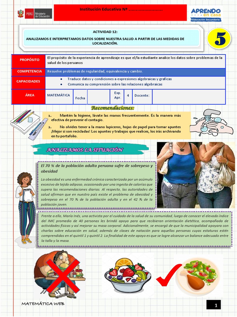 5º Sec. Exp. 04. Mat. Actv.12 | PDF | Obesidad | Estadísticas