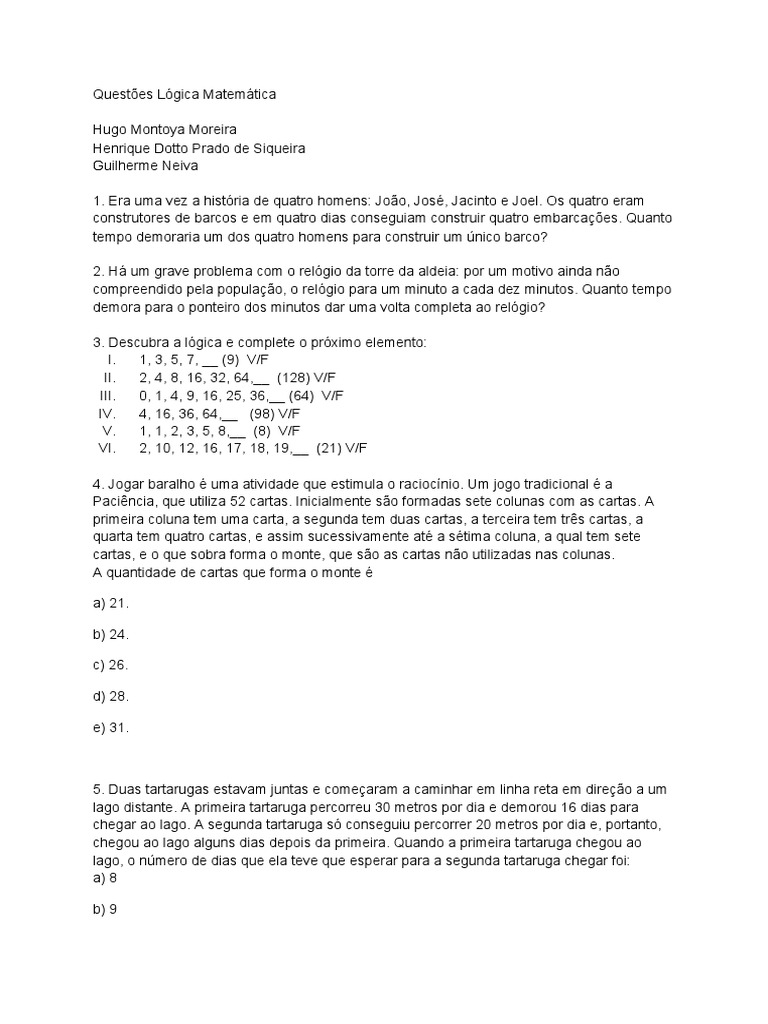 Questões Inteligencia Lógica Matemática | PDF