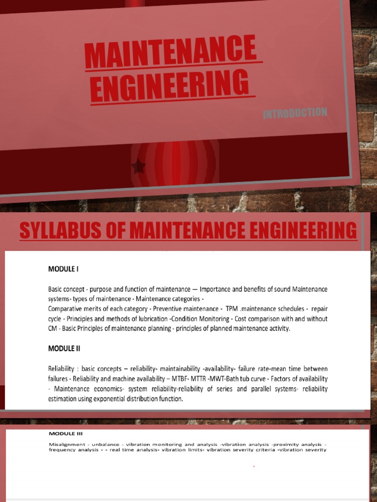 Maintenance Engineering - Introduction | PDF | Lubricant | Reliability ...