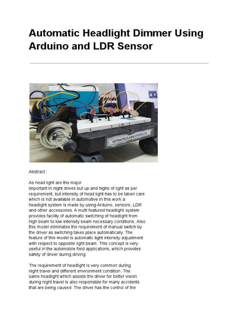 Automatic Headlight Dimmer Using Arduino and LDR Sensor | PDF | Technology & Engineering