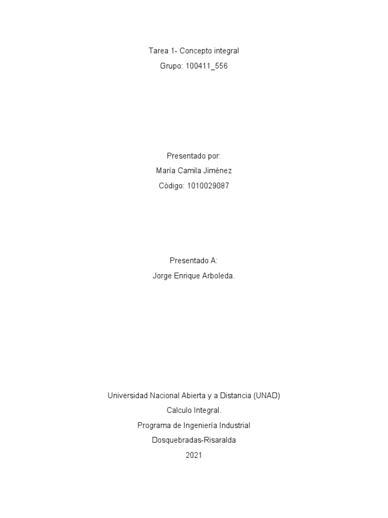 Unidad 1 - Maria Camila Jimenez. | PDF | Integral | Cálculo