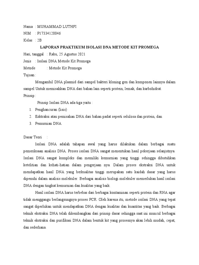 02 - 2B - Muhammad Luthfi - Laporan Praktikum Isolasi DNA Metode Kit ...