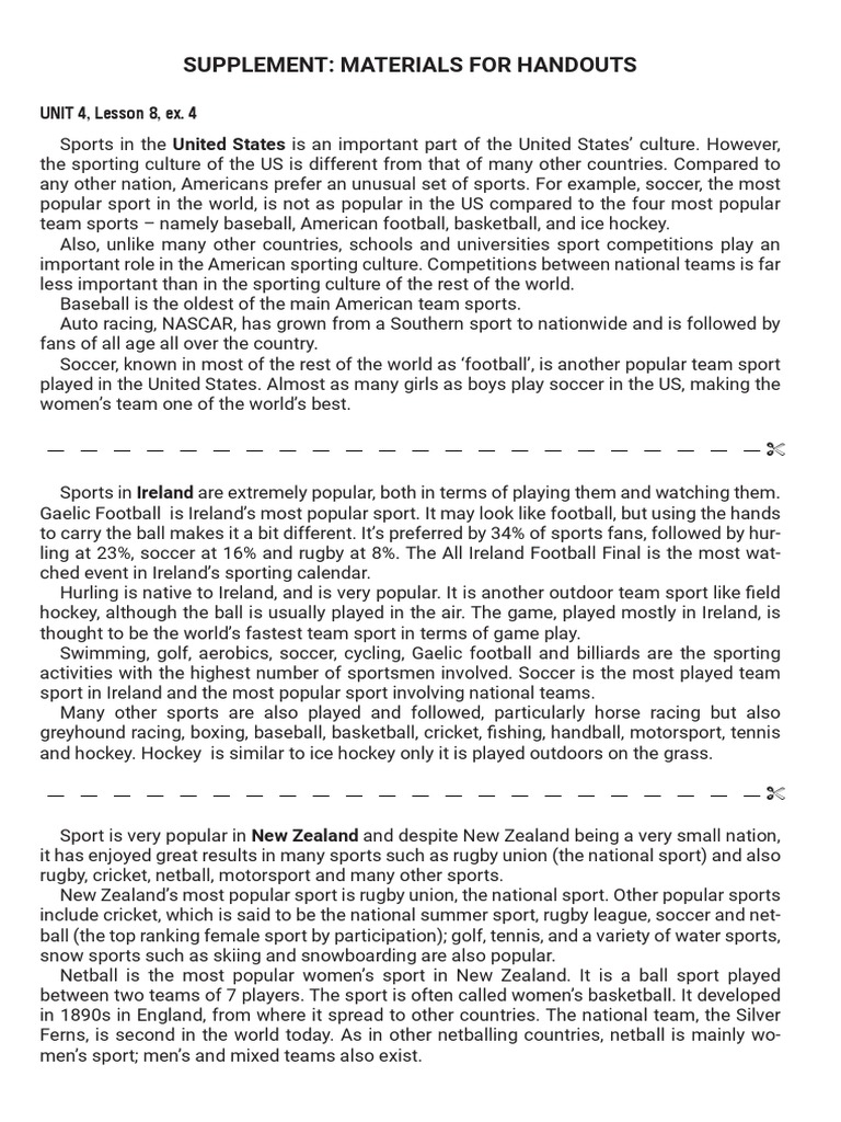 Supplement: Materials For Handouts: UNIT 4, Lesson 8, Ex. 4 | PDF ...