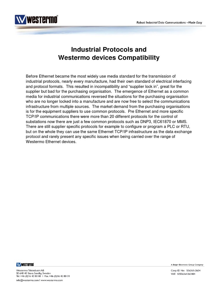 An Overview of Industrial Protocol Compatibility with Westermo Ethernet ...