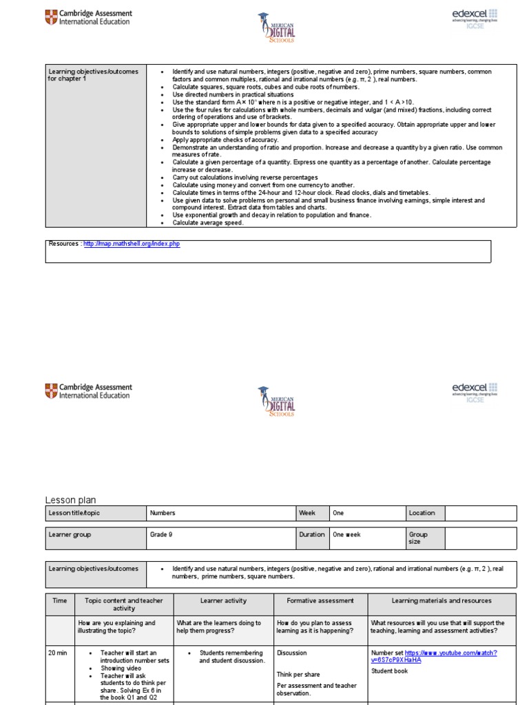 ch1 Leeson Plan Grade 9 | PDF | Educational Assessment | Learning
