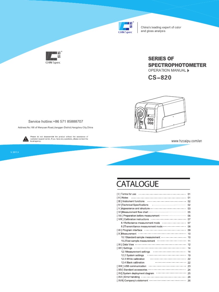 cs-820 Desktop Spectrophotometer Operate Manual | PDF