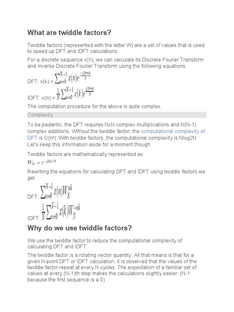 What Are Twiddle Factors Pdf Discrete Fourier Transform Matrix