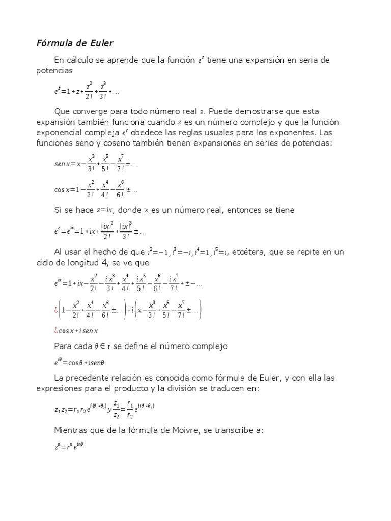 Fórmula de Euler y Números Complejos | PDF