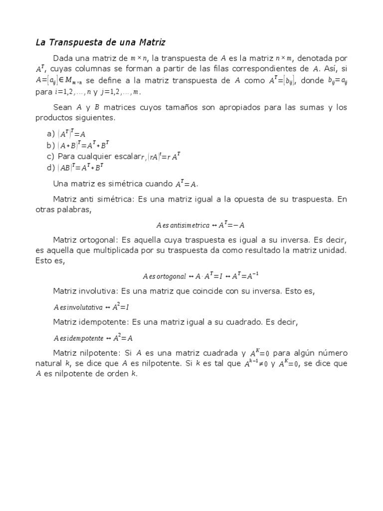 La Transpuesta de Una Matriz | PDF