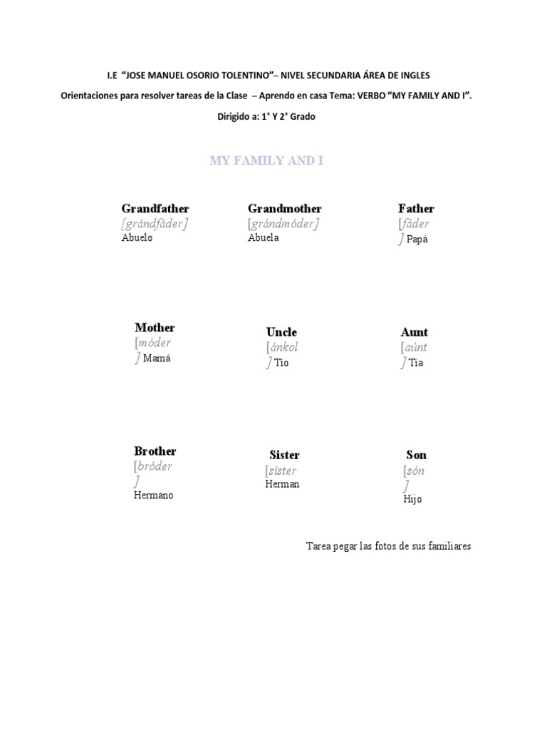 Vocabulario Familiar en Inglés para Secundaria | PDF