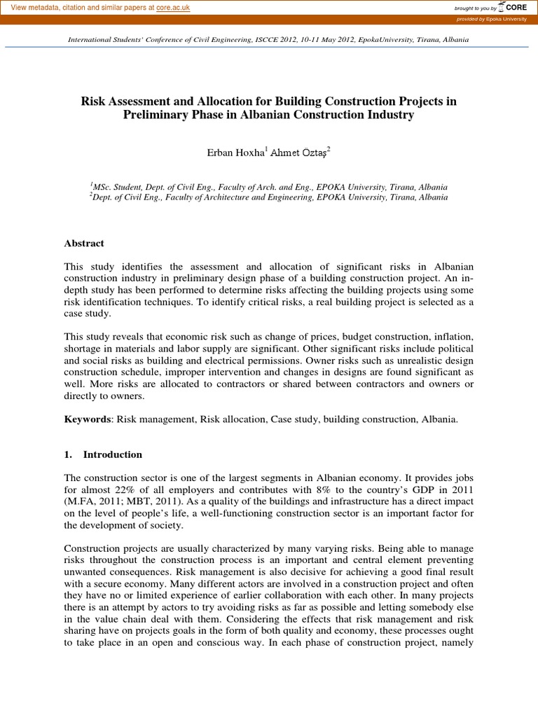 Risk Assessment and Allocation For Building Construction Projects in ...