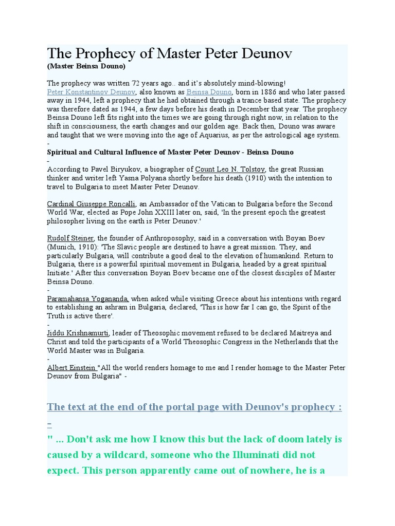 The Prophecy of Master Peter Deunov | PDF | Religious Behaviour And ...