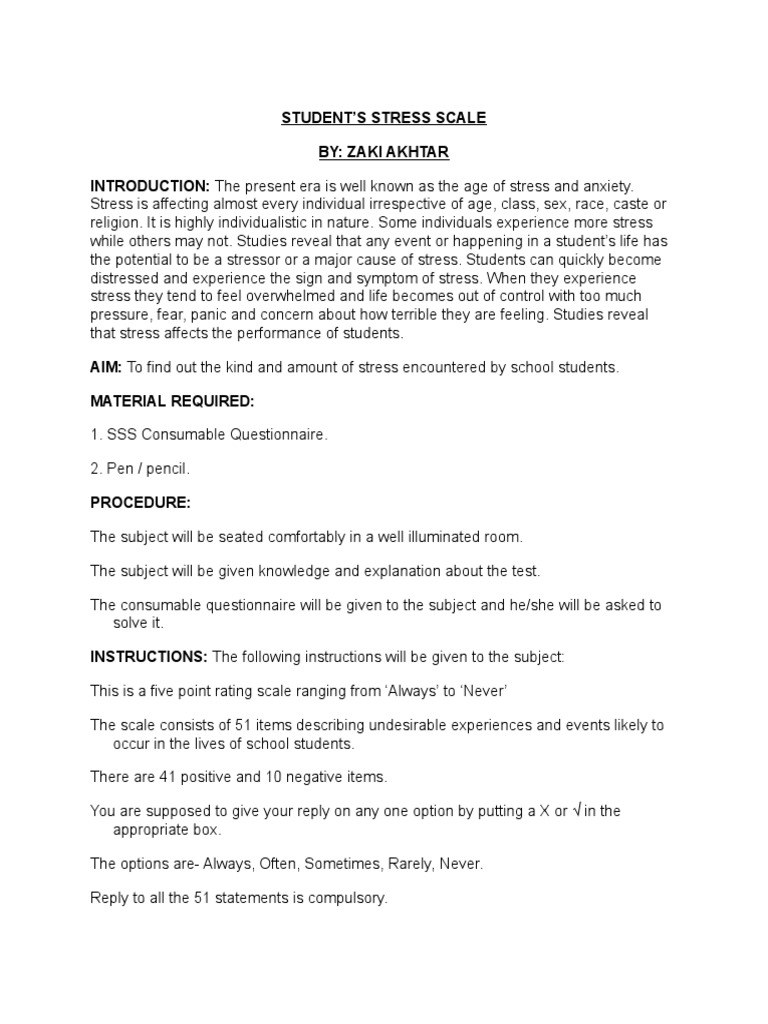 Student Stress Scale | PDF | Psychology | Neuropsychological Assessment