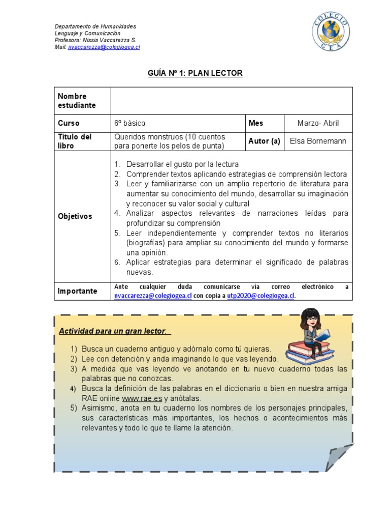 Guía 1 Plan Lector 6 Básico S4 | PDF | Autor