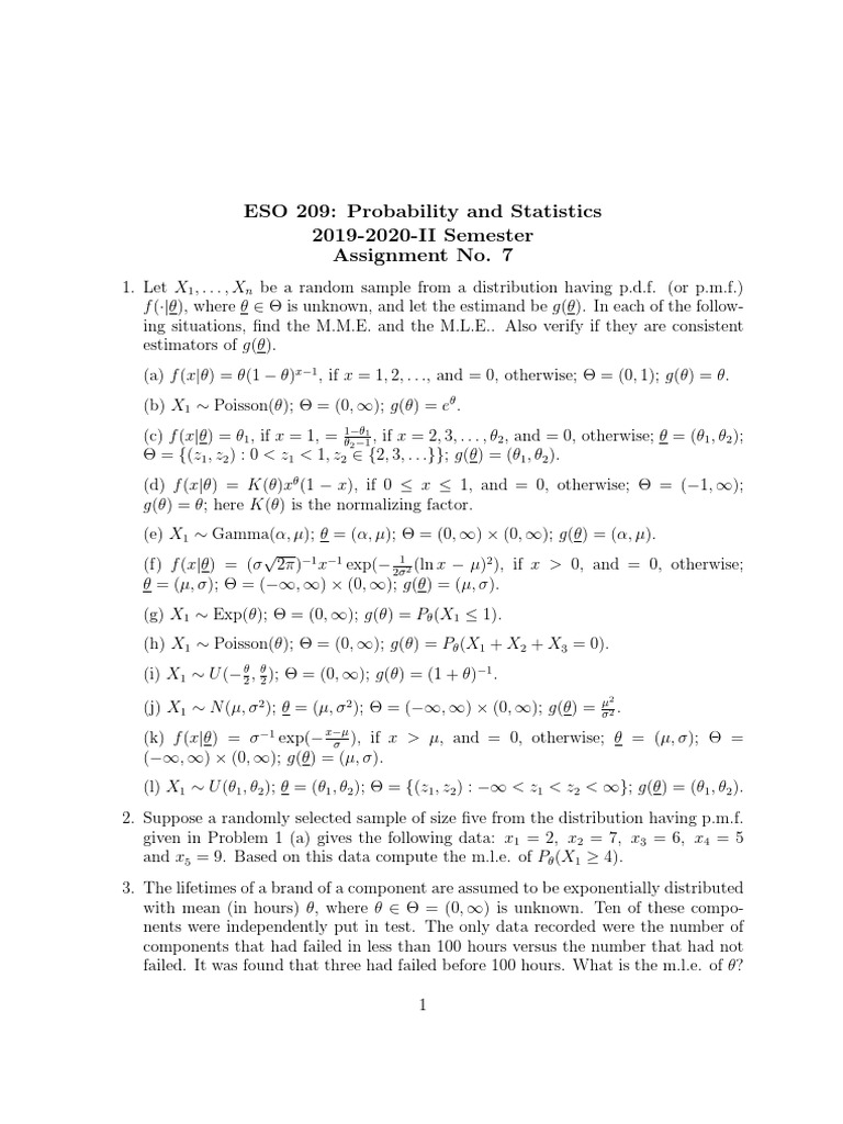 ESO 209: Probability and Statistics 2019-2020-II Semester Assignment No. 7 | PDF | Bias Of An ...